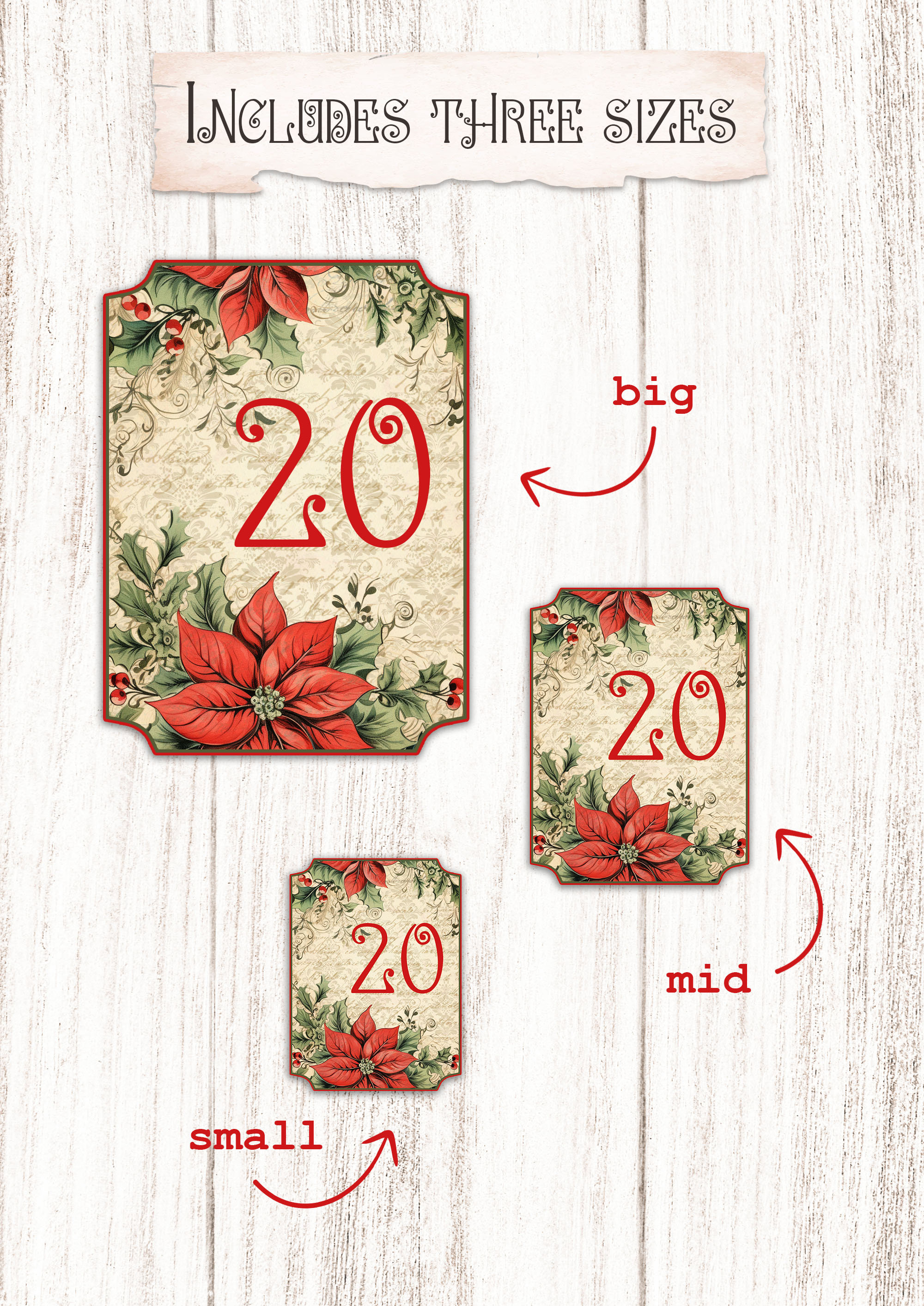 Christmas Numbers, Advent Tags, Printable Scrapbook Vintage Ephemera ...