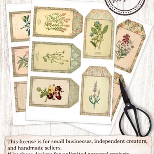 Vintage Floral Tags Printable, Botanical Ephemera for Junk Journal, Art ...