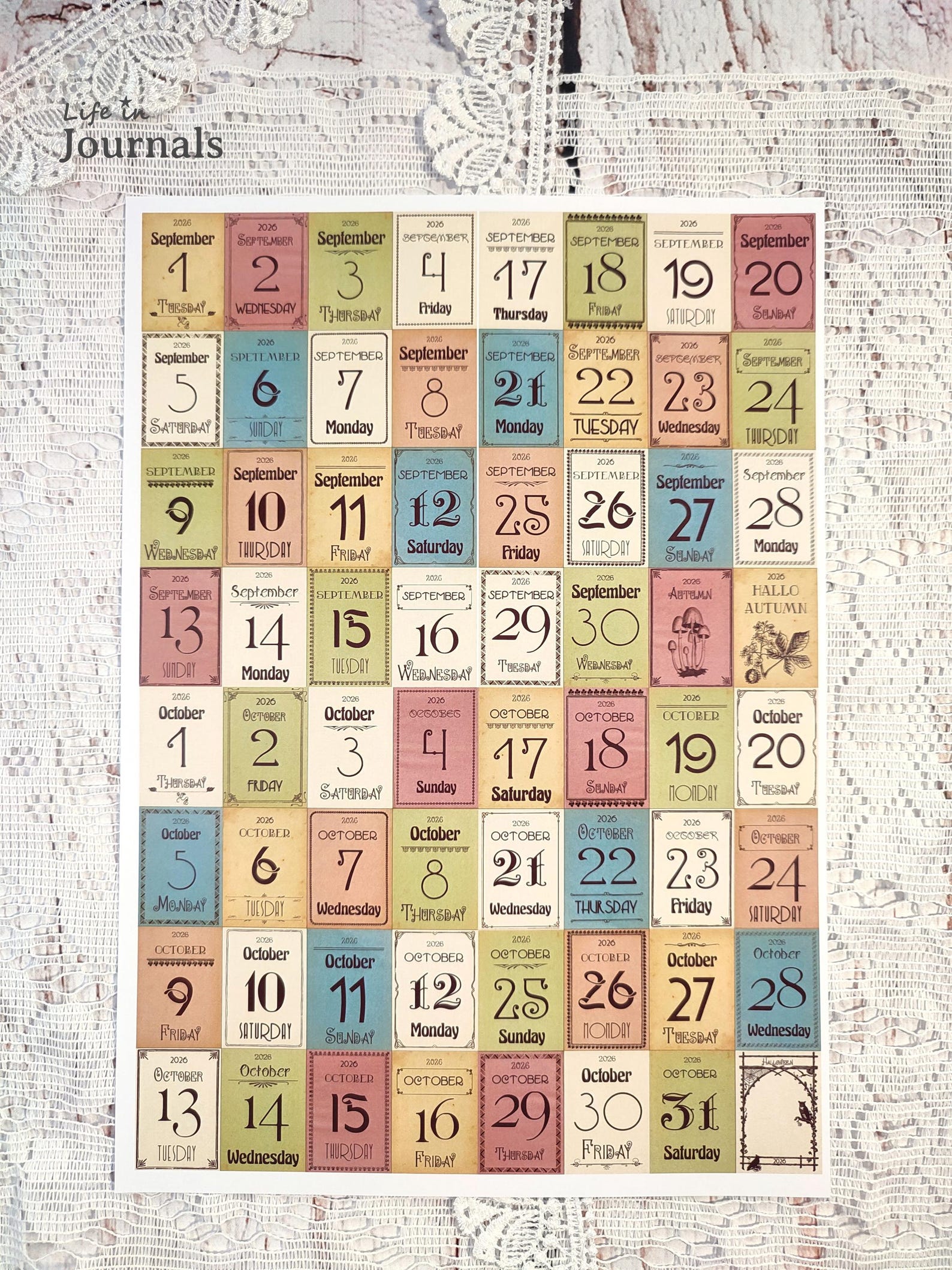 2026 Vintage Style Calendar Cards With Dates, Mini Calendar, Junk ...
