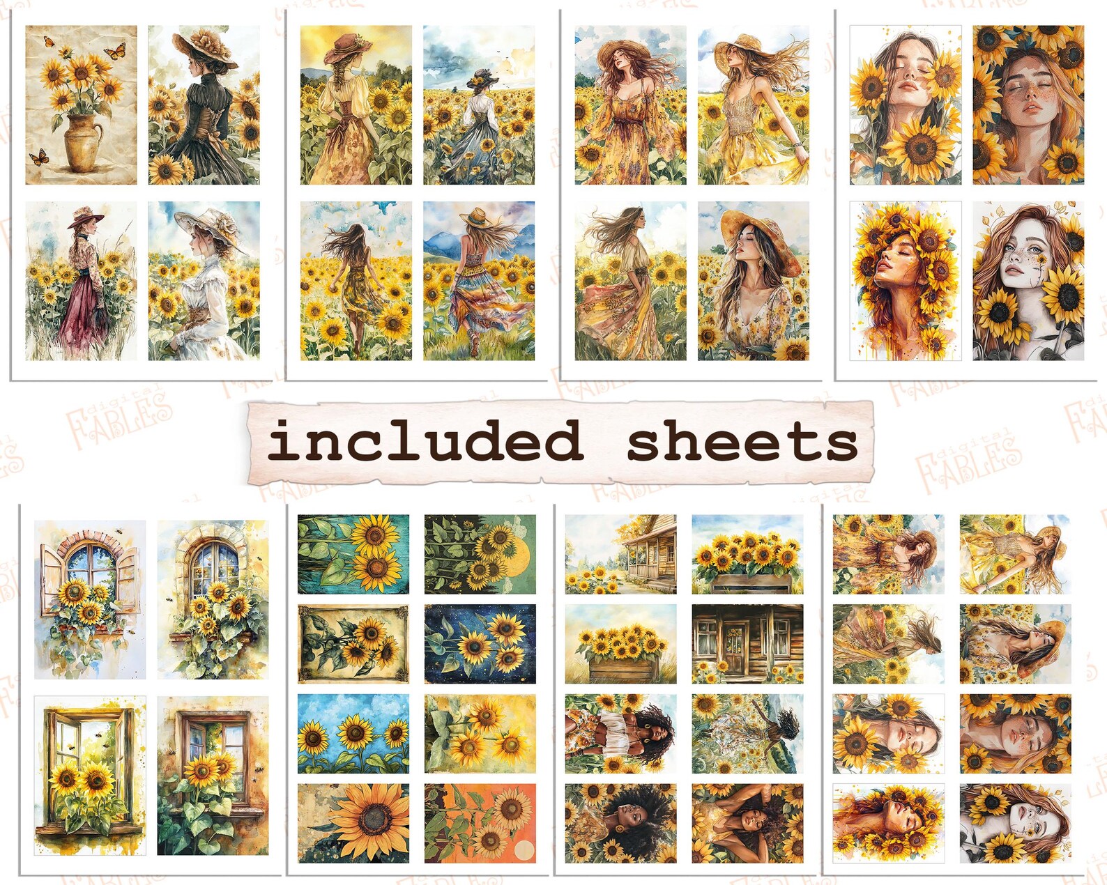 Sunflowers Serenade ATC Cards, Junk Journal Ephemera, Printable ...