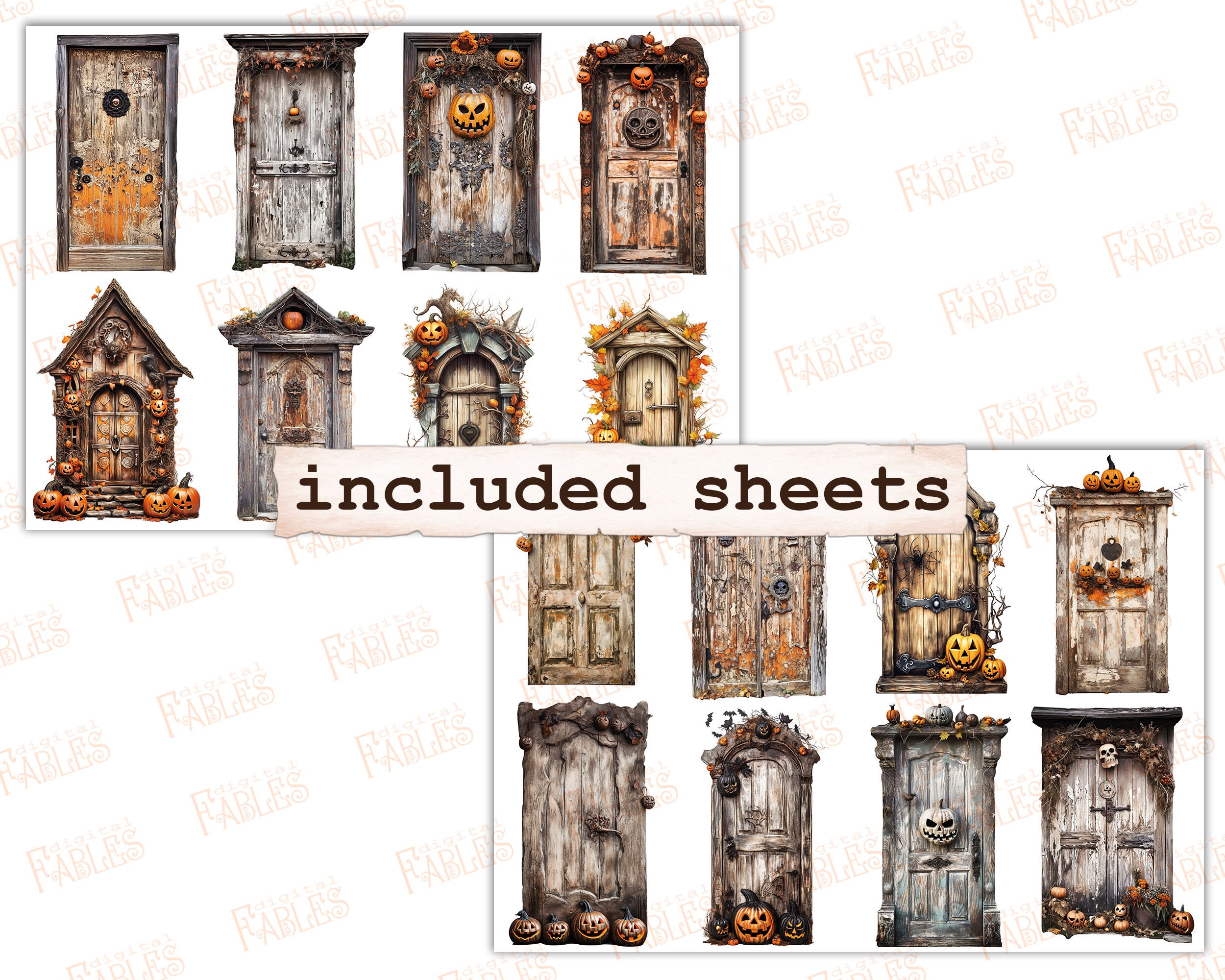 Halloween Wood Doors, Scrapbook Printable, Open, Digital Journal ...