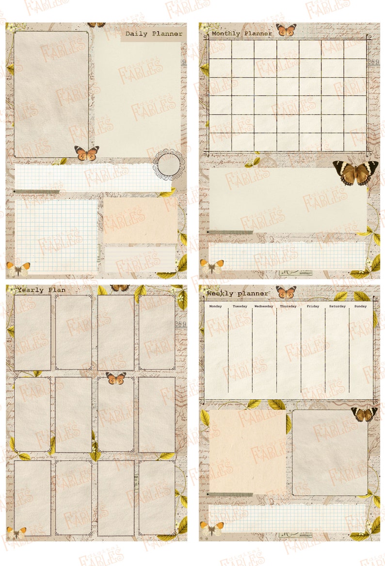 Printable Vintage Planner: Yearly, Monthly, Weekly, Daily Plans ...