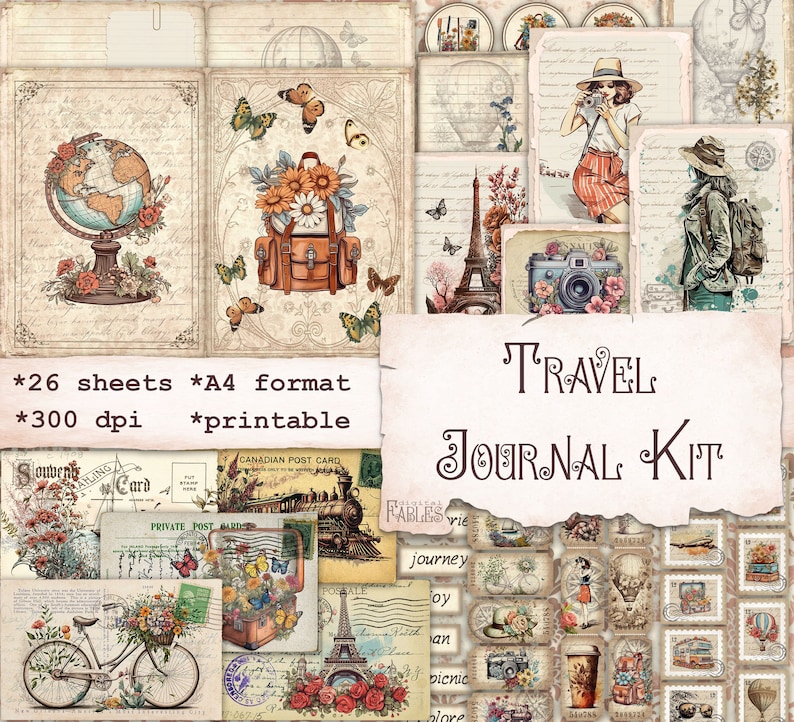 Travel Journal Kit Digital Printable Travelers Notebook - Etsy
