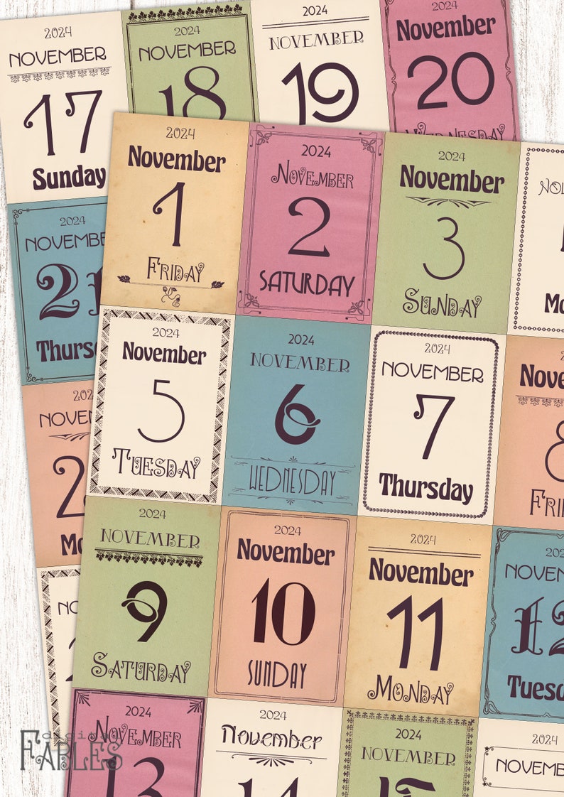 Vintage Style Calendar Cards With Dates 2024, Mini Calendar, Junk ...
