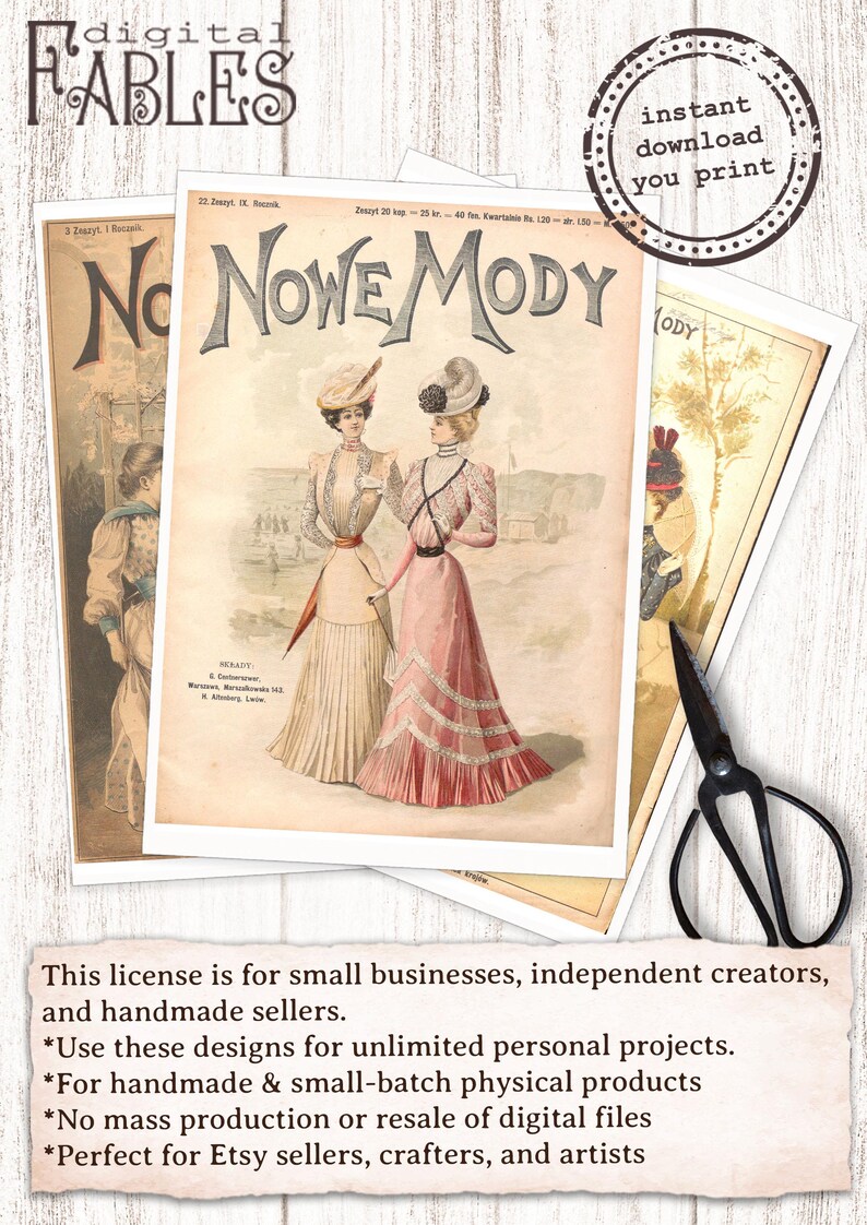 Vintage Fashion Old Magazine Covers, Authentic 1890-1910 Pages, Junk ...
