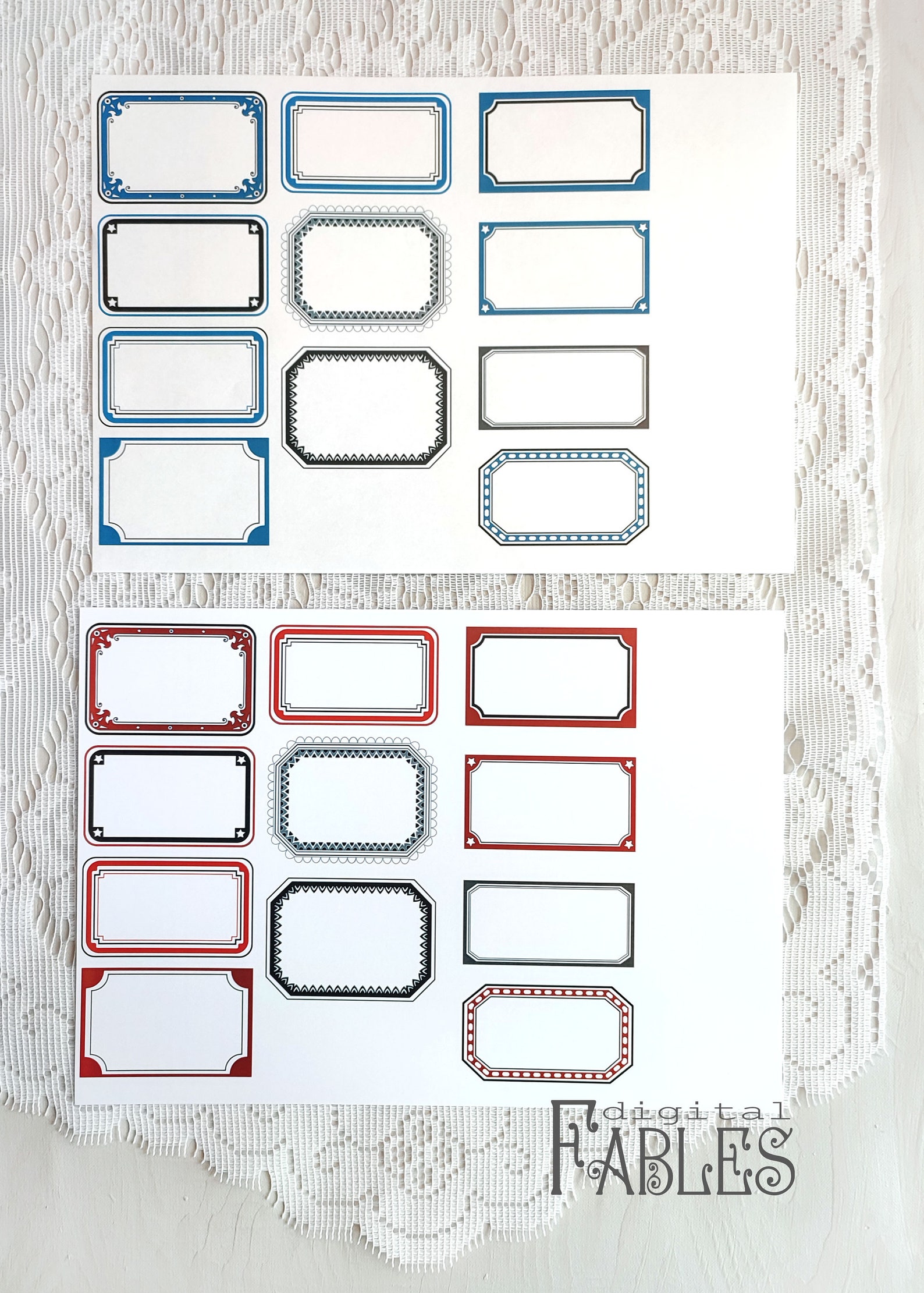 Retro Labels Printable, Vintage Style Ephemera, Red Green Blue Frame ...