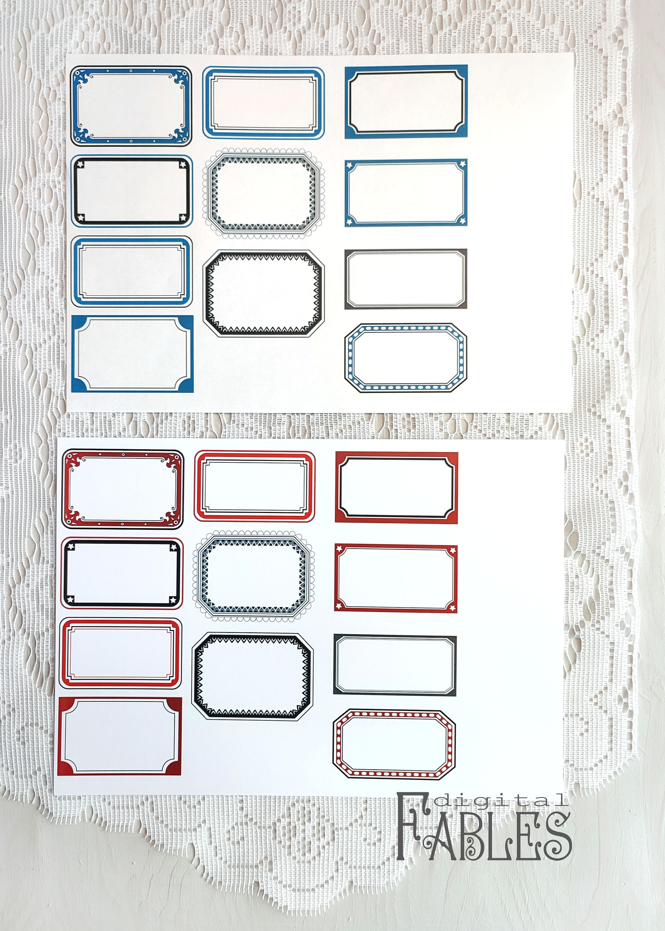 Retro Labels Printable, Vintage Style Ephemera, Red Green Blue Frame ...