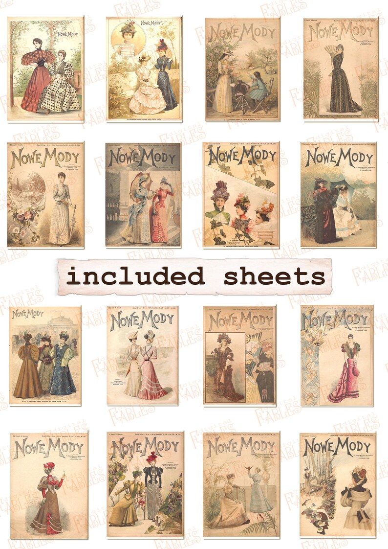 Vintage Fashion Old Magazine Covers, Authentic 1890-1910 Pages, Junk ...