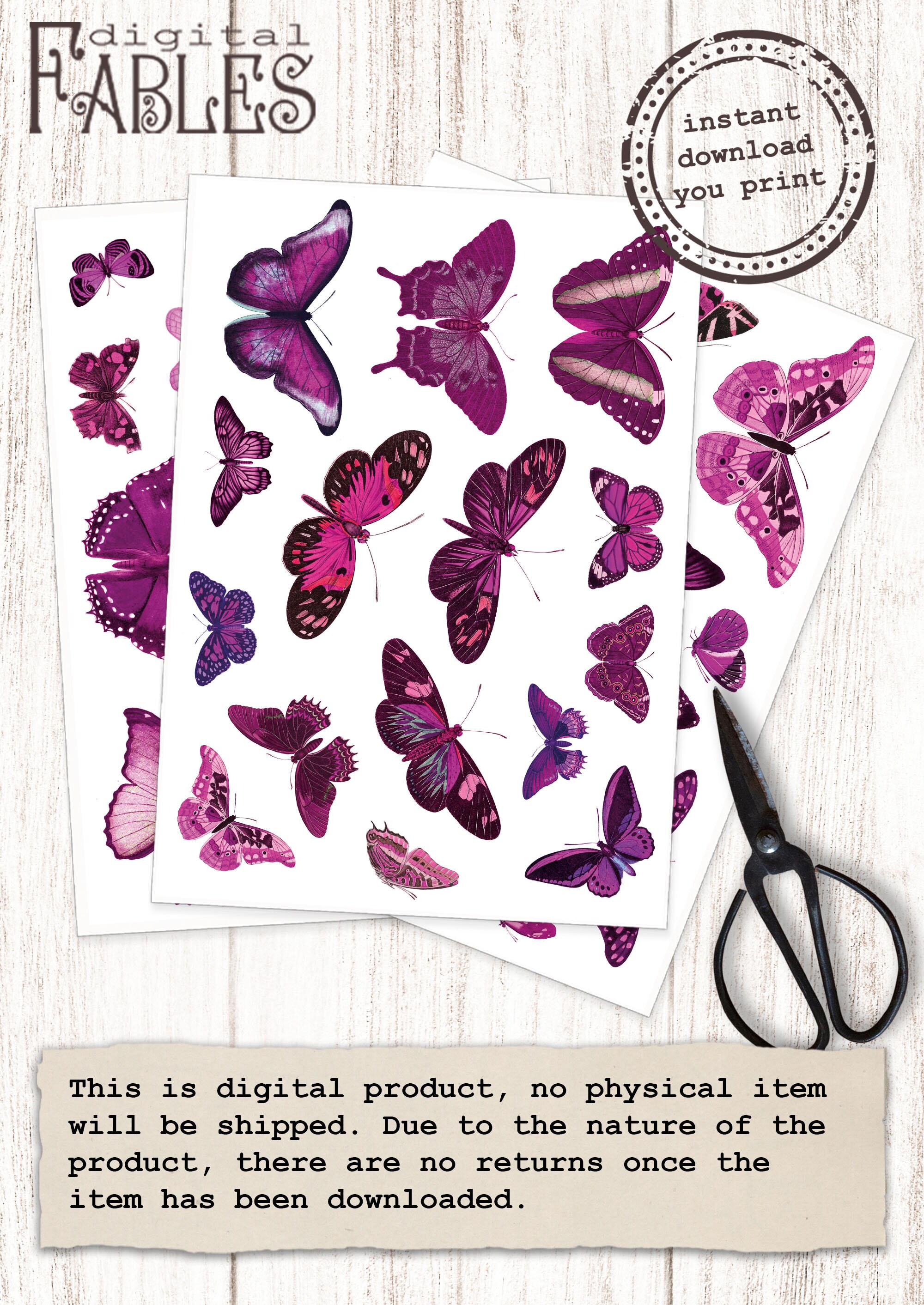 Pink Butterflies, Printable Fussy Cut Images, Vintage Nature Ephemera ...