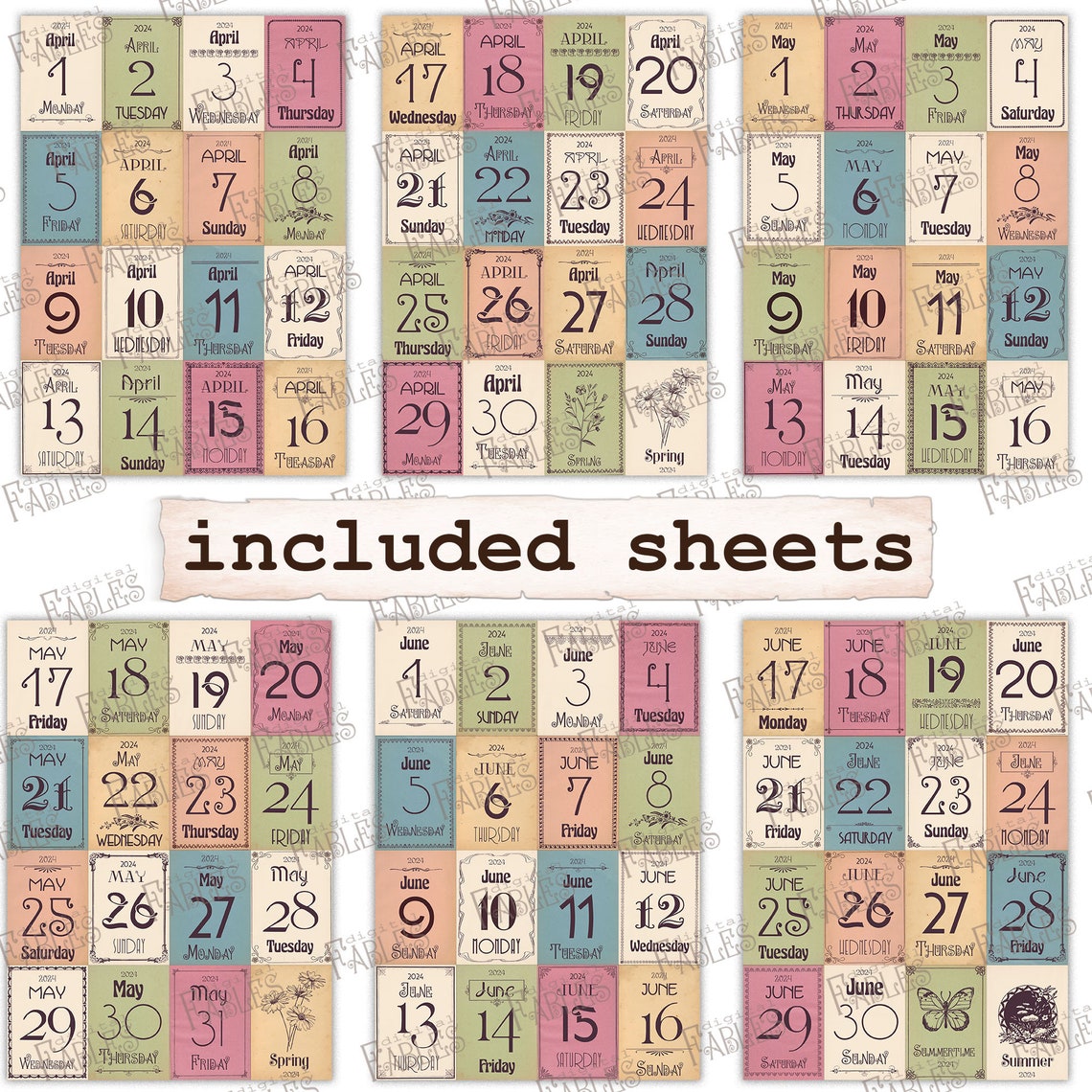 Vintage Style Calendar Cards With Dates 2024, Mini Calendar, Junk ...