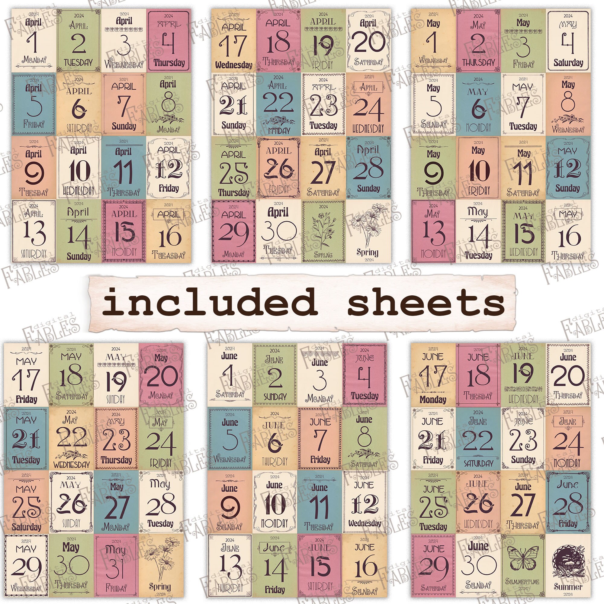 Vintage Style Calendar Cards With Dates 2024, Mini Calendar, Junk ...