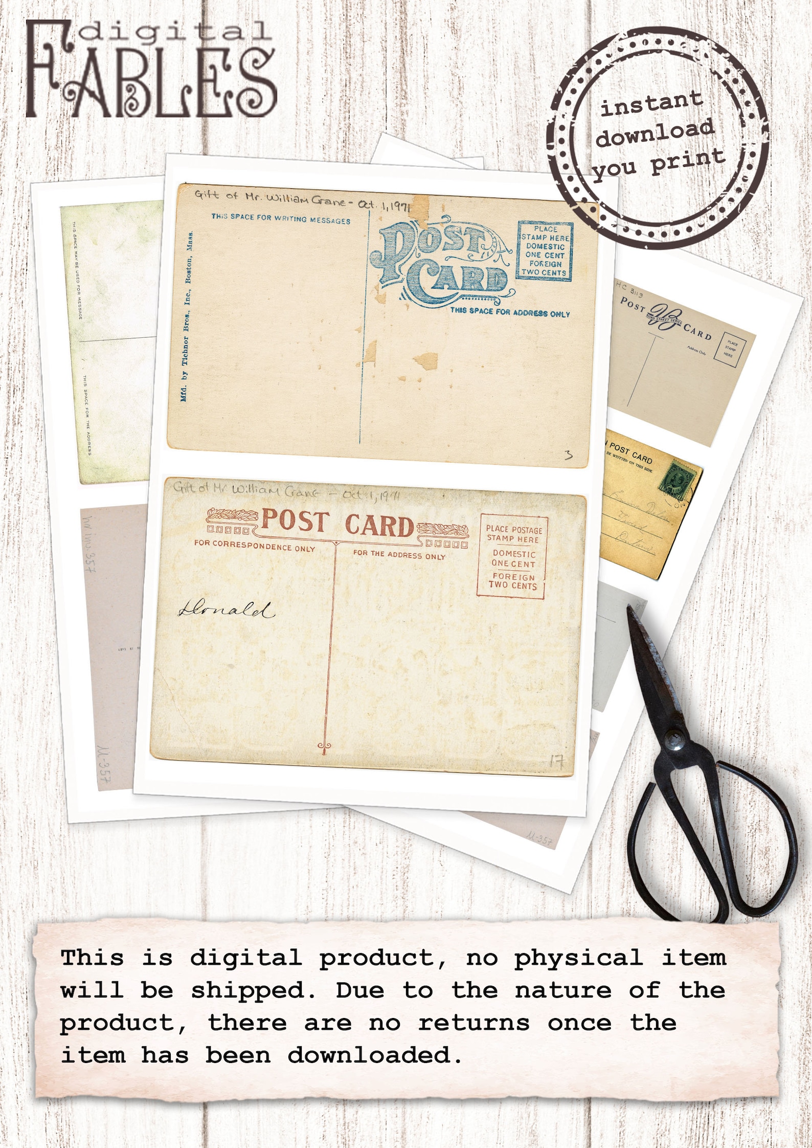 Old Postcards Printable, Vintage Junk Journal Ephemera, Scrapbook Carte ...
