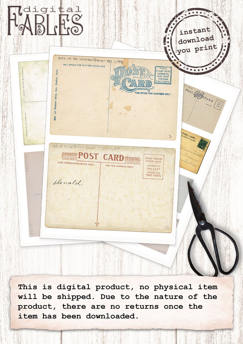 Old Postcards Printable, Vintage Junk Journal Ephemera, Scrapbook Carte ...