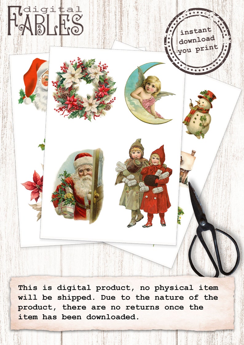 Christmas Fussy Cuts, Vintage Christmas Junk Journal Ephemera ...