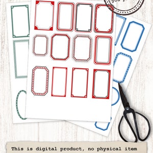 Retro Labels Printable, Vintage Style Ephemera, Red Green Blue Frame ...