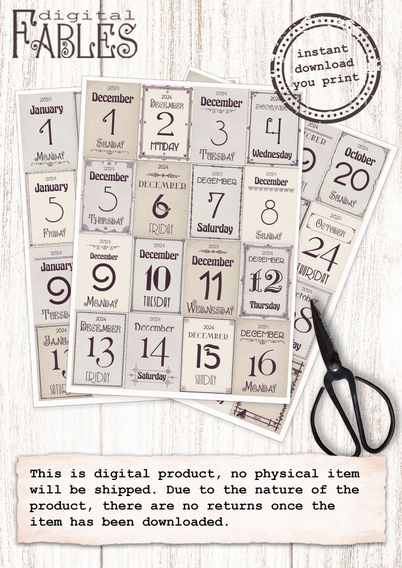 Vintage Style Calendar Cards With Dates 2024 GRAY, Mini Calendar, Junk ...