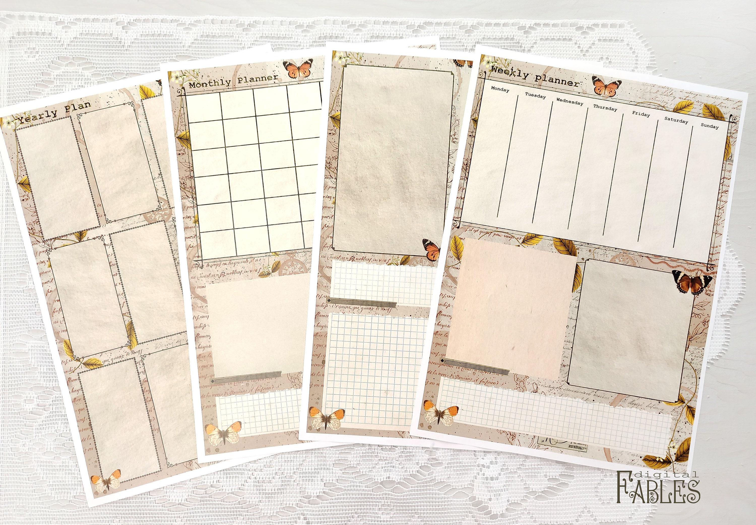 Printable Vintage Planner: Yearly, Monthly, Weekly, Daily Plans ...