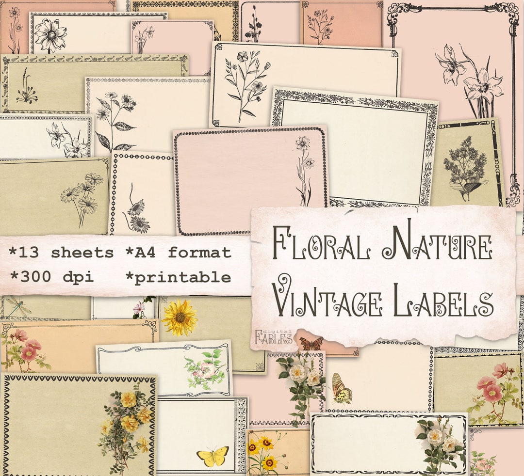 Floral Vintage Labels, Nature Ephemera, Flowers, Junk Journal ...