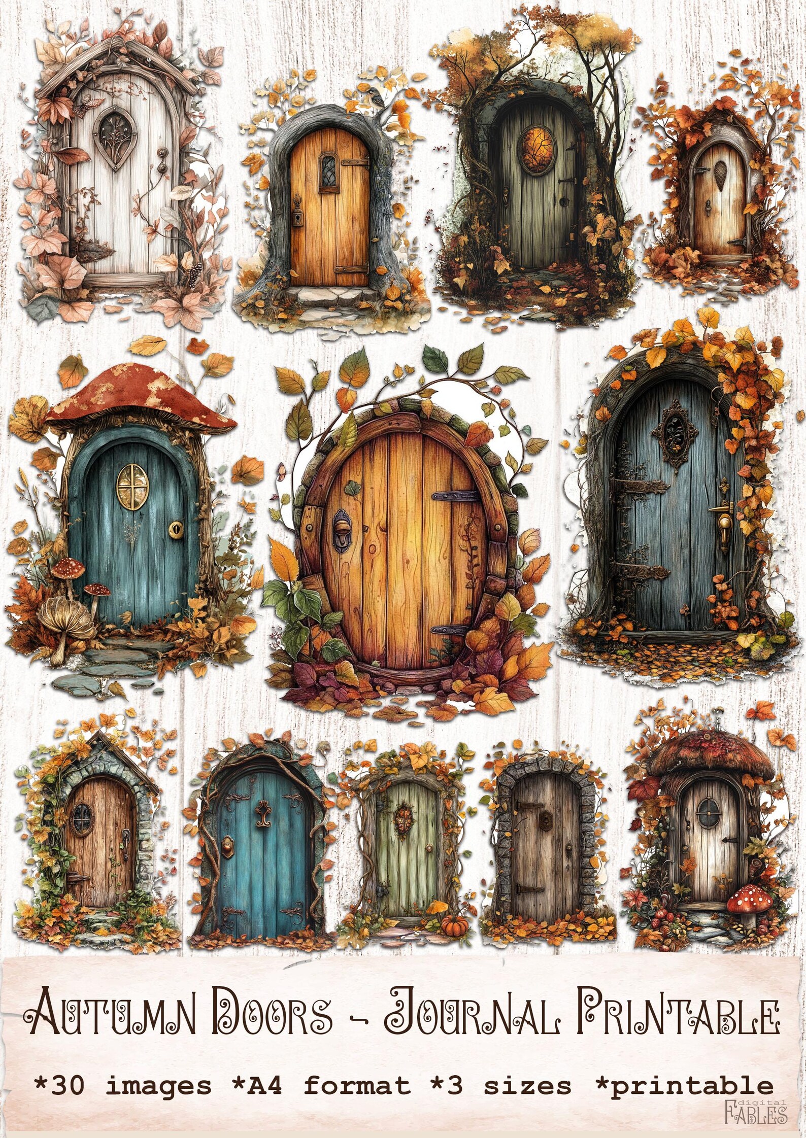 Autumn Wood Doors, Fall Scrapbook Printable, Open, Digital Journal ...