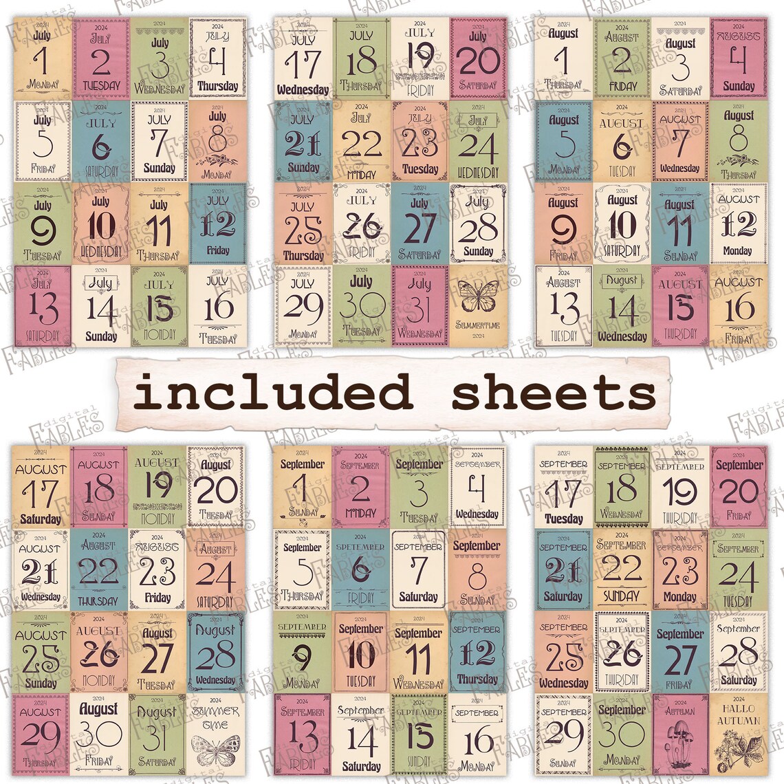 Vintage Style Calendar Cards With Dates 2024, Mini Calendar, Junk ...