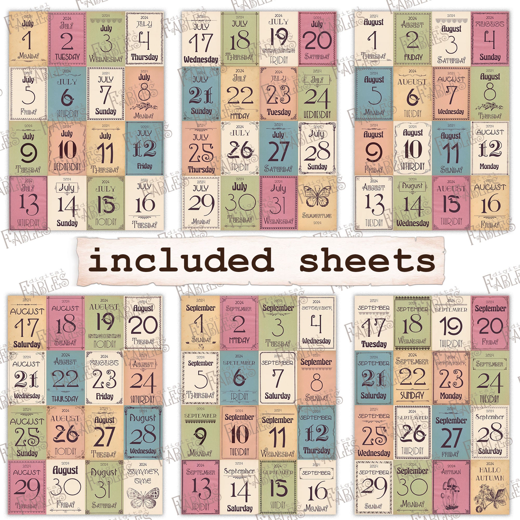 Vintage Style Calendar Cards With Dates 2024, Mini Calendar, Junk ...