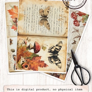 Autumn Junk Journal Printable Pages With Mushrooms and Butterflies ...