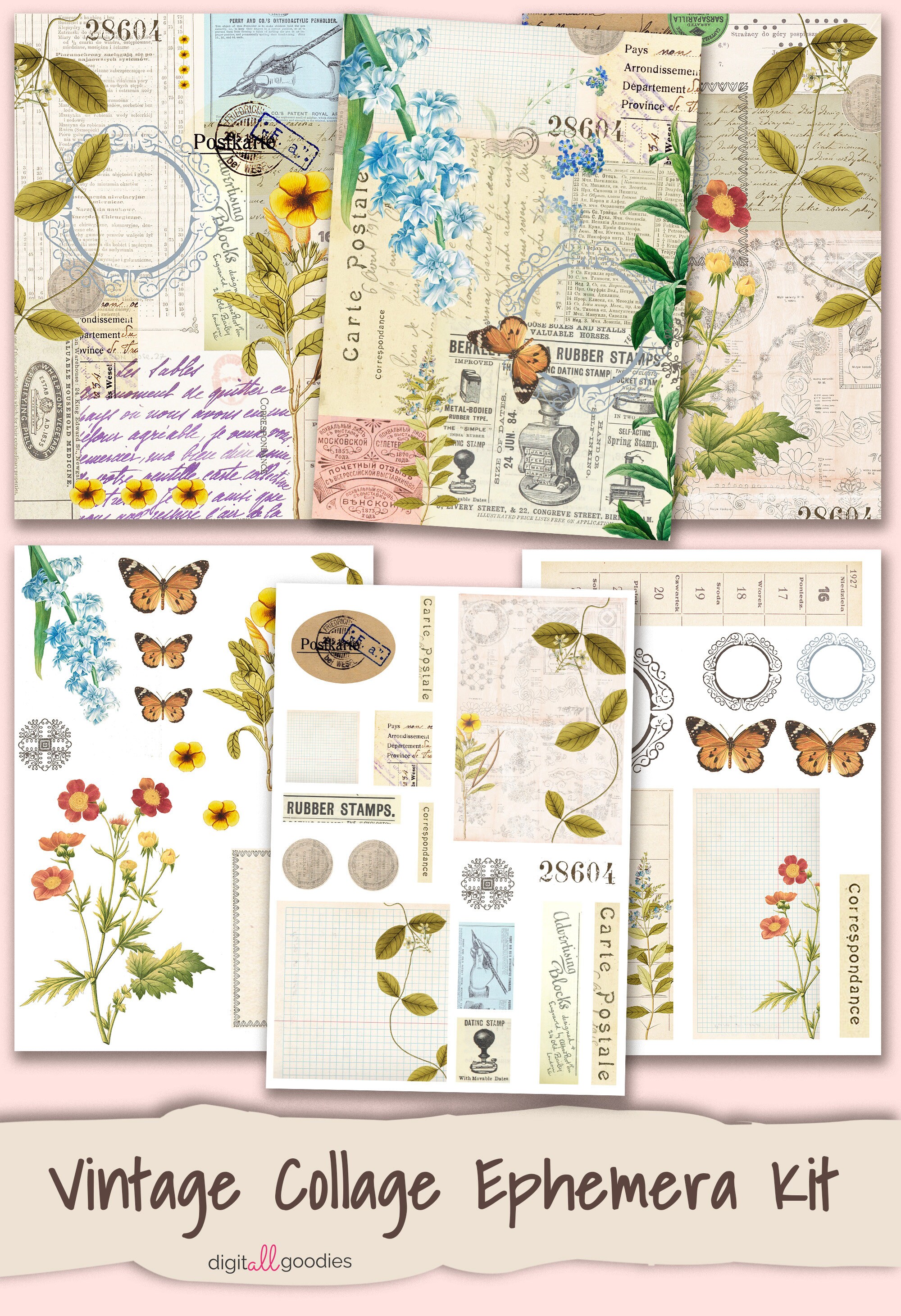 Vintage Collage Ephemera Kit. Collage Pages & Collage Elements - Etsy