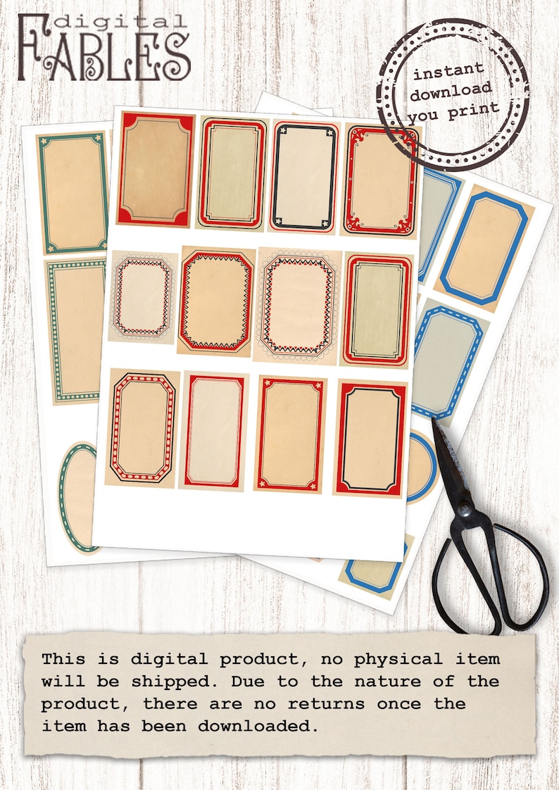 Retro Red Lables With Vintage Backgrounds Printable Scrapbook - Etsy
