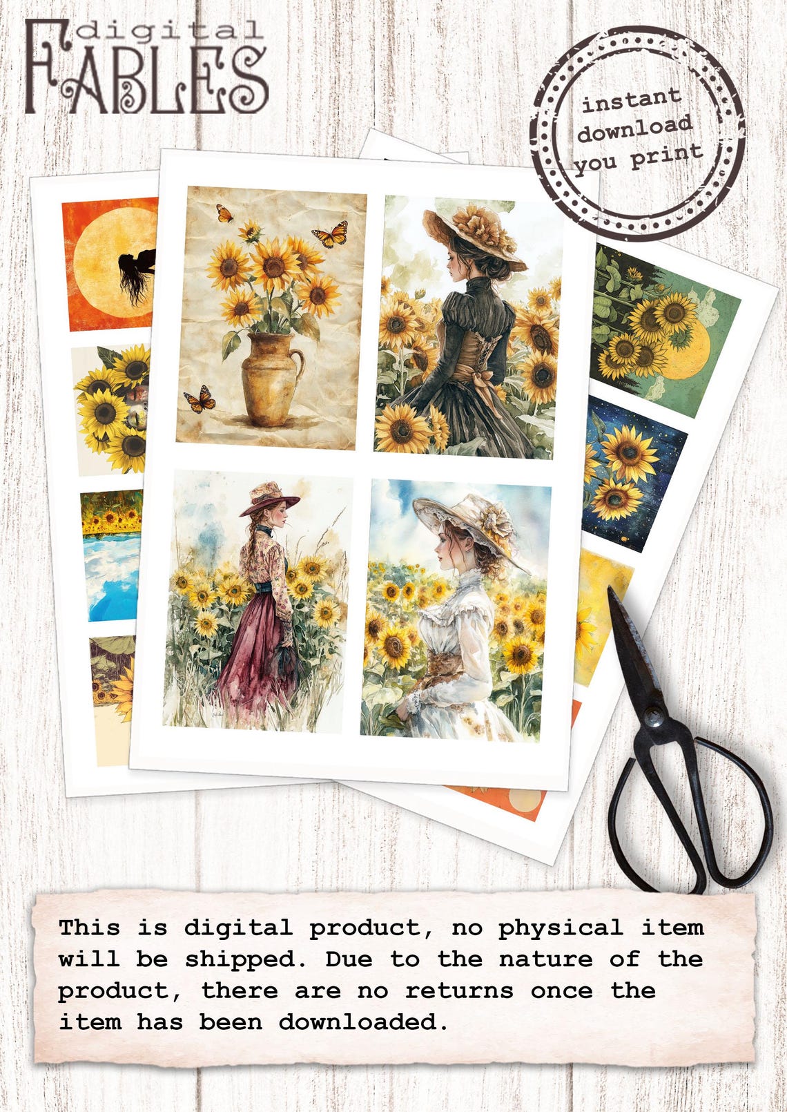 Sunflowers Serenade ATC Cards, Junk Journal Ephemera, Printable ...