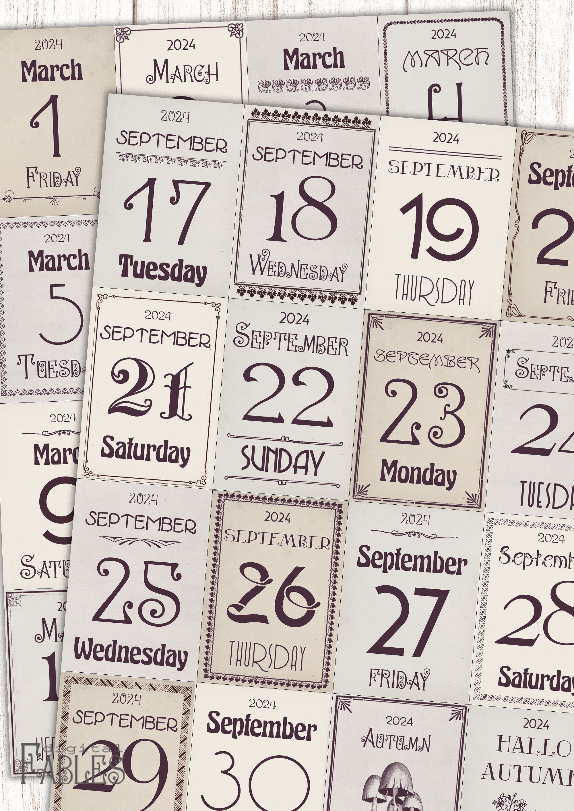 Vintage Style Calendar Cards With Dates 2024 GRAY, Mini Calendar, Junk ...