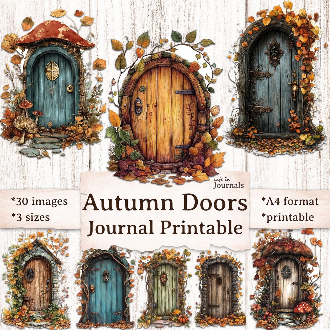 Autumn Wood Doors, Fall Scrapbook Printable, Open, Digital Journal ...