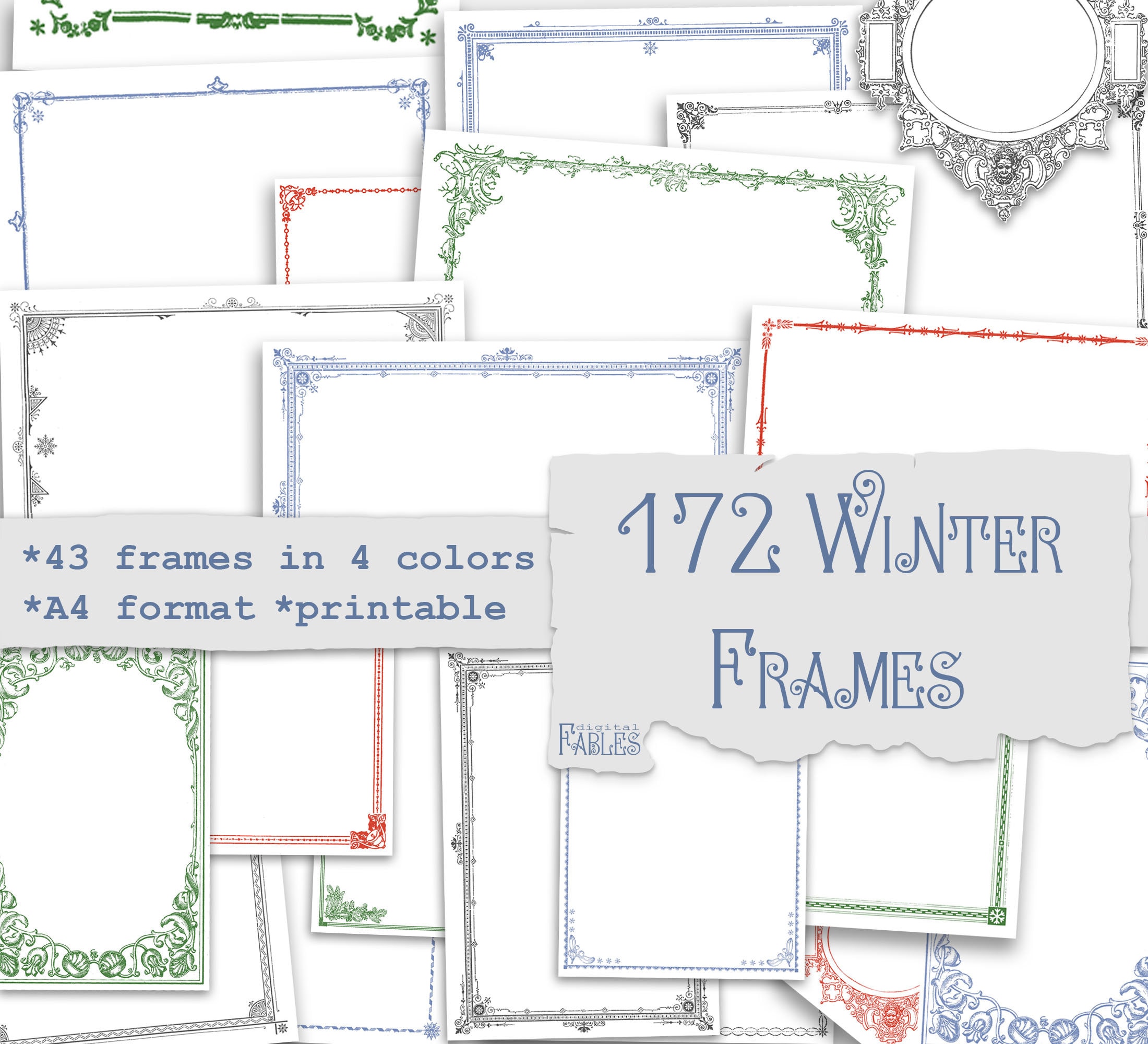 172 Decorative Winter Frames, Four Colors, Christmas Printable, Winter ...