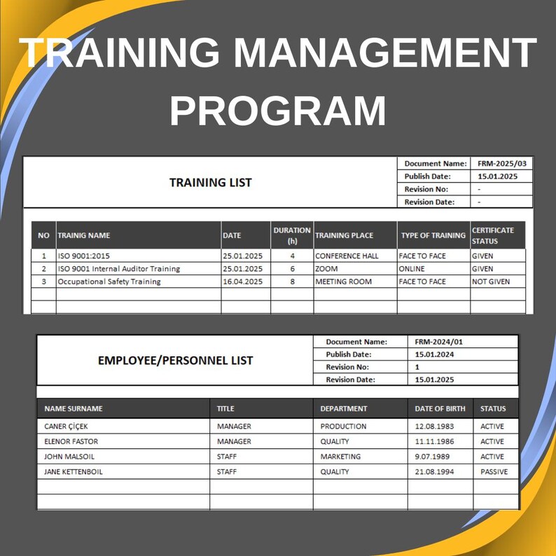 Employee Training Tracker: ISO 9001 Excel Program - Etsy