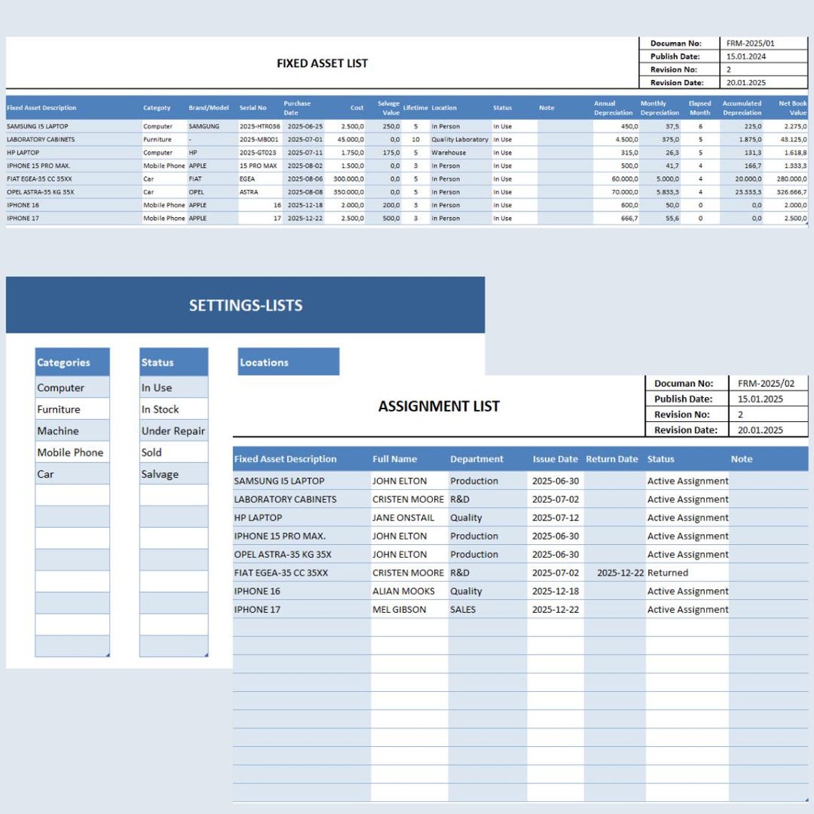 Fixed Asset Management Excel Template | Asset Register, Depreciation ...