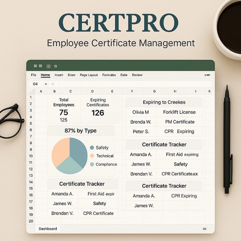 Excel Employee Certificate Tracker, Printable Log Template, HR ...