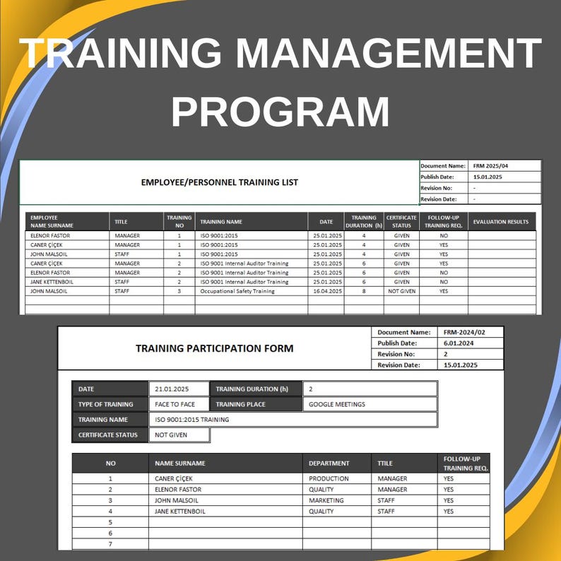 Employee Training Tracker: ISO 9001 Excel Program - Etsy