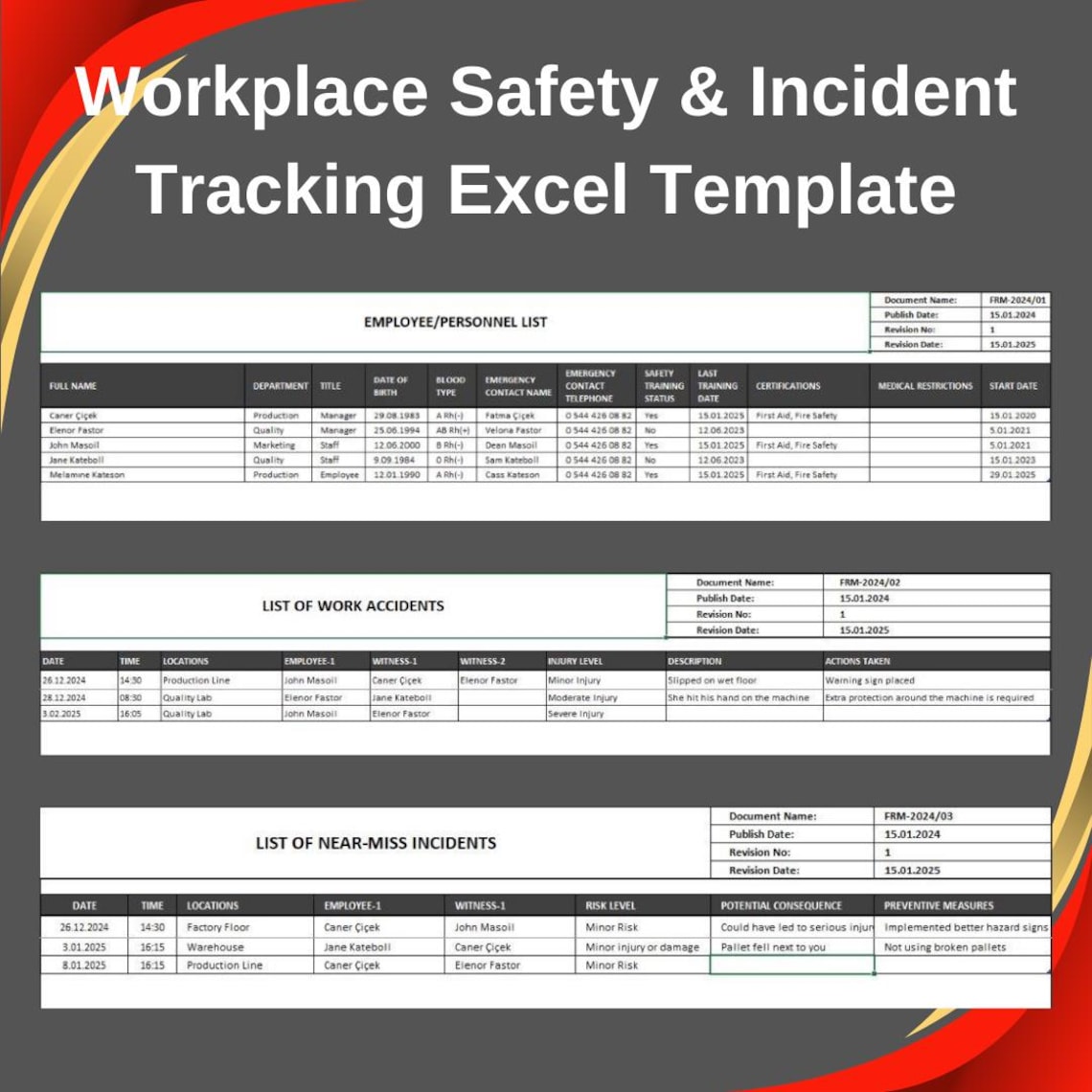 Workplace Safety & Incident Tracking Excel Template, Work Accidents ...