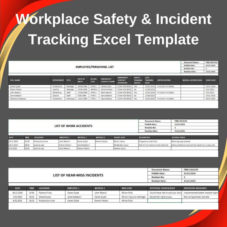 Workplace Safety & Incident Tracking Excel Template, Work Accidents ...