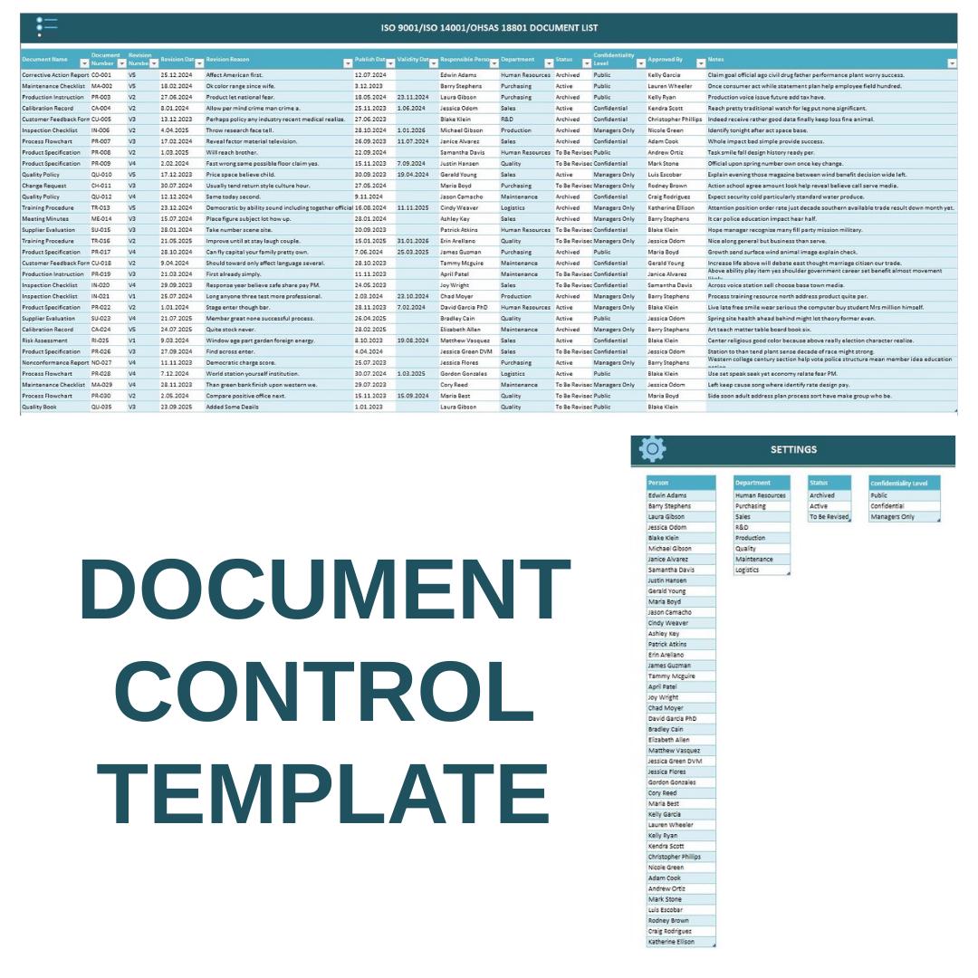ISO 9001 Document Control Log | Excel Template | Fully Editable Tracker ...