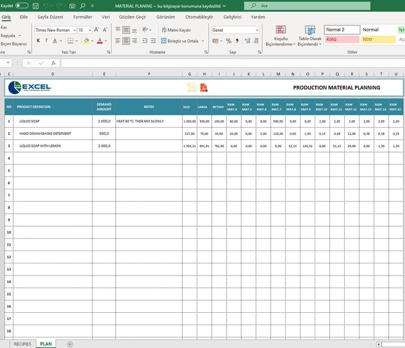 Planning Template | Material Planning | Production Planning ...