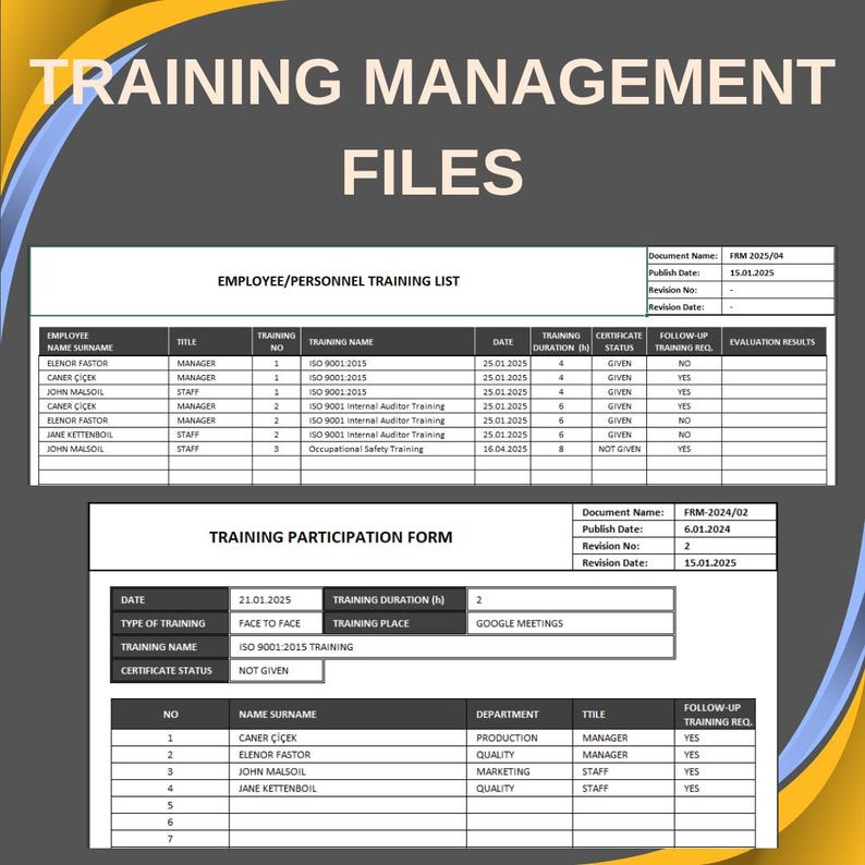 Training Management Template, Employee Training Tracker, ISO 9001 ...