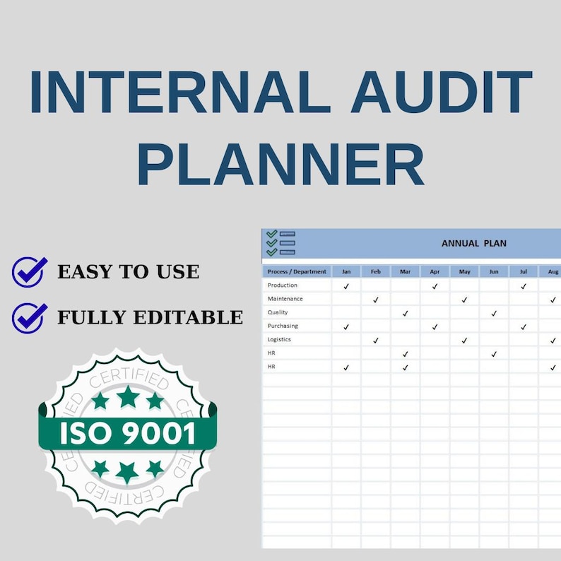 ISO 9001 Internal Audit Planner | Excel Template | Annual Audit Plan ...