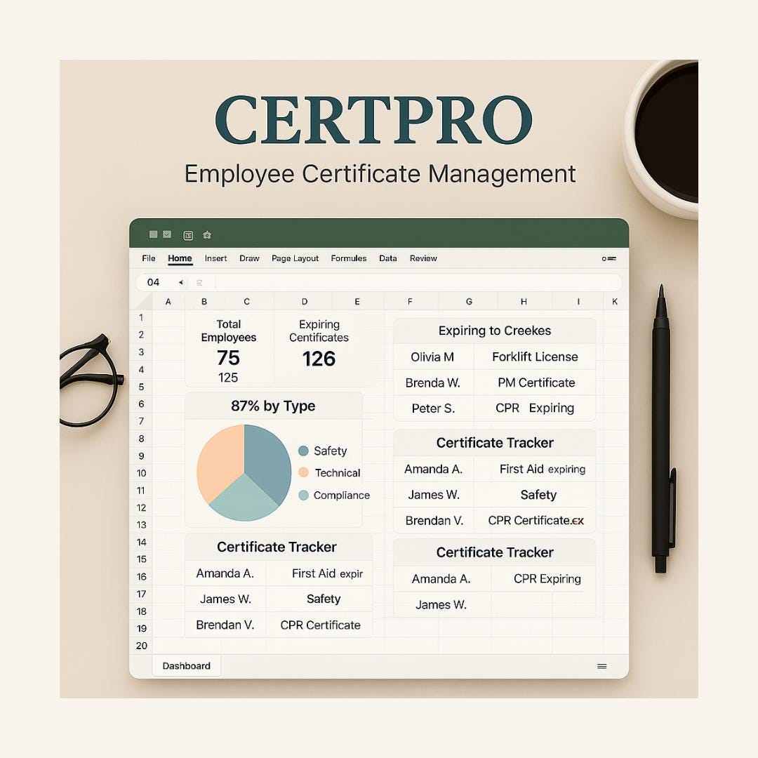 Excel Employee Certificate Tracker, Printable Log Template, HR ...