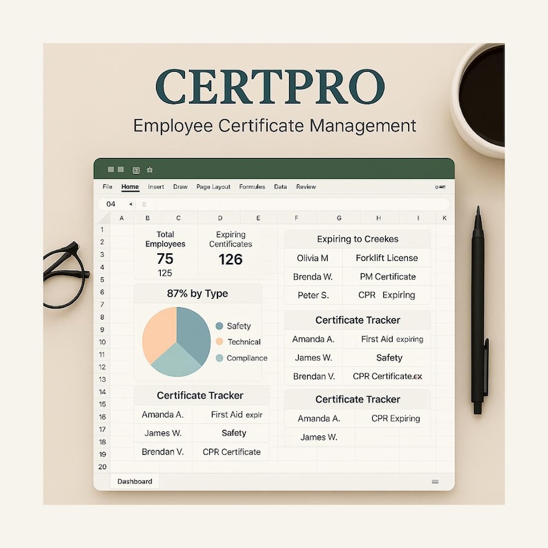 Excel Employee Certificate Tracker, Printable Log Template, HR ...