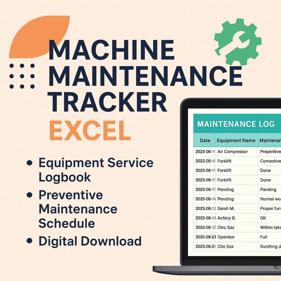 Machine Maintenance Tracker Excel Template | Equipment Service Log ...