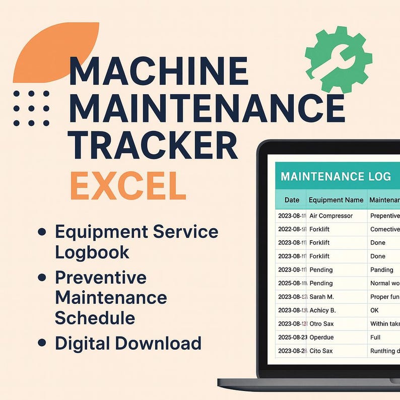 Machine Maintenance Tracker Excel Template | Equipment Service Log ...