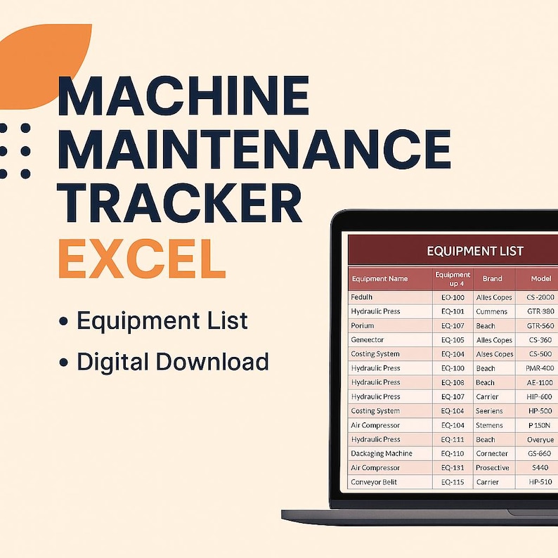 Machine Maintenance Tracker Excel Template | Equipment Service Log ...