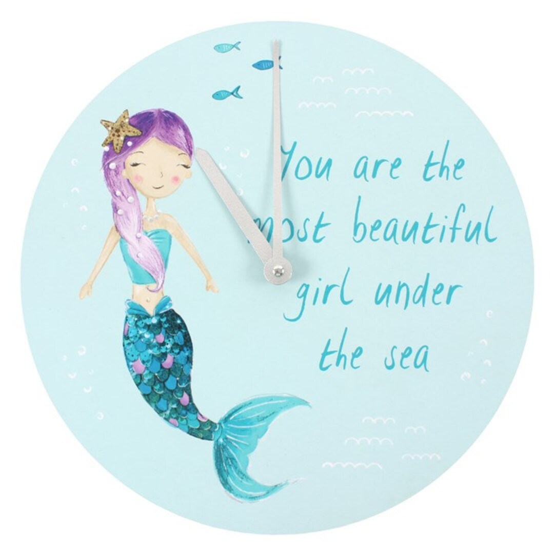 Mermaid Clock, Bedroom Clock, Birthday Gift, Blue Clock, Wall Clock ...
