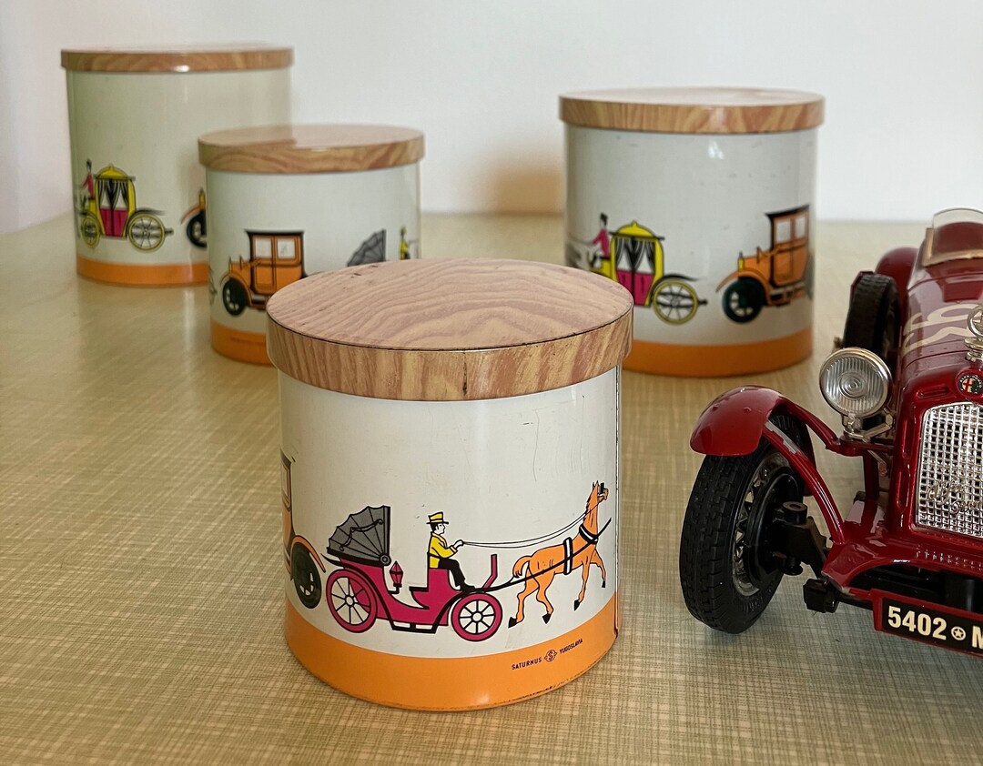 Vintage 60s Tin Box Set / 4 Round Metal Tin Boxes / Food Storage ...