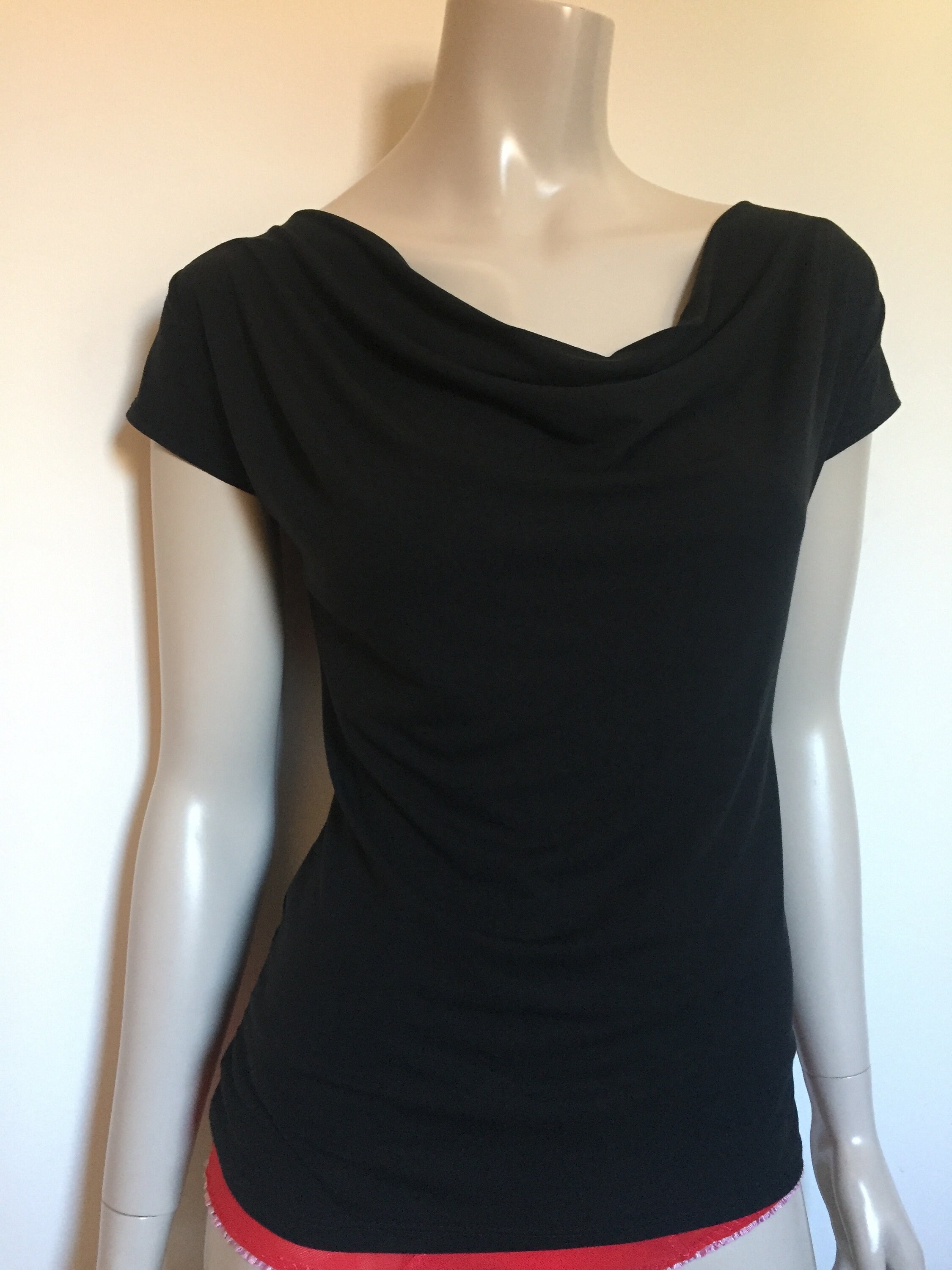Vintage Women's Viscose Elastane Black Slim Top Shirt Cap Sleeve Cowl ...